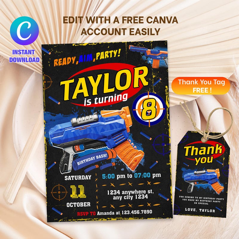 Nerf Birthday Invitations - Etsy