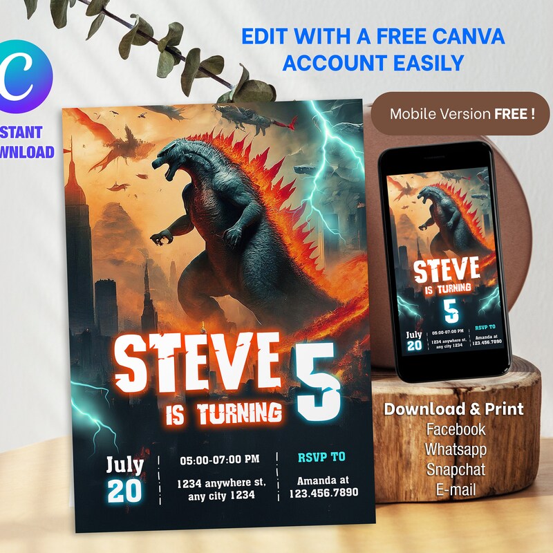 Godzilla Printables - Etsy