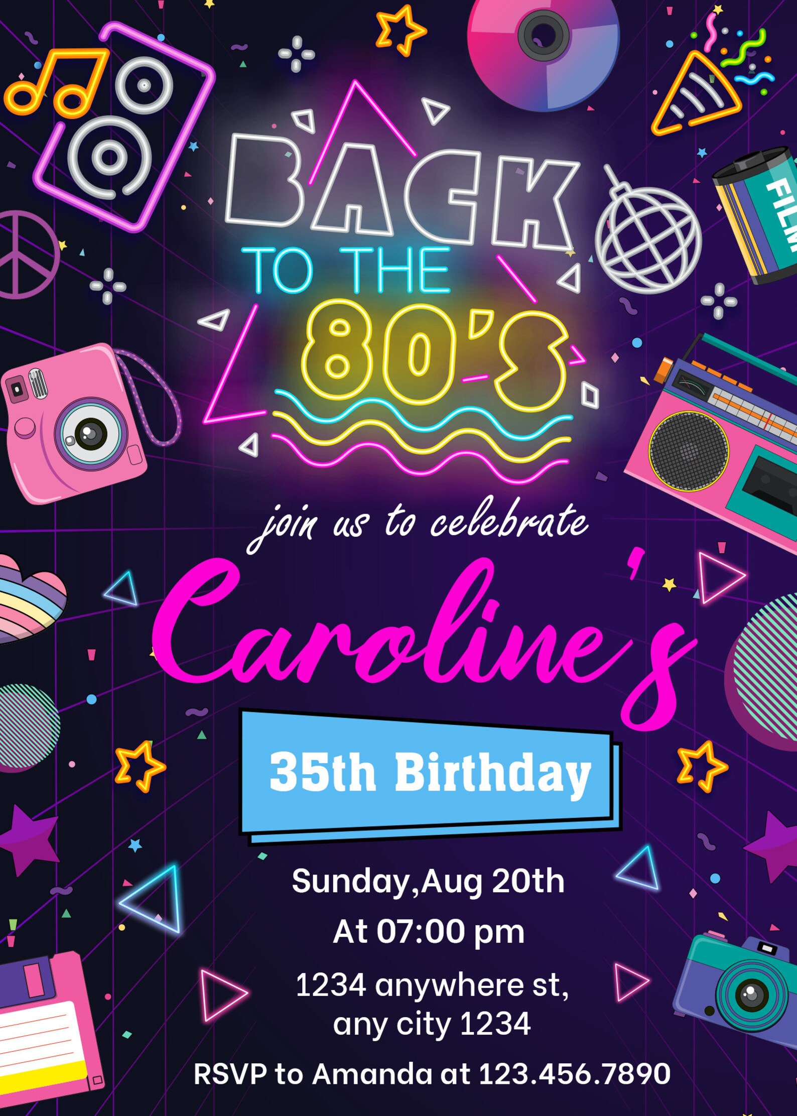 Editable 80s Birthday Invitation,80s Party Invitation,back to the 80s ...