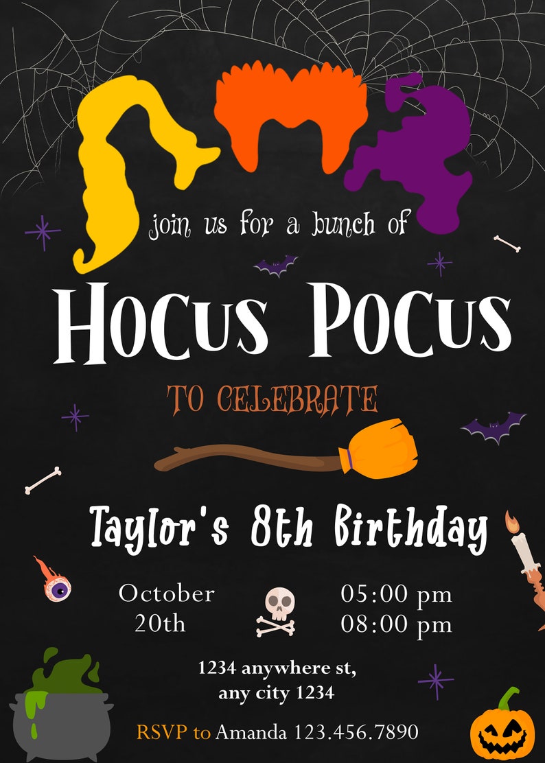 Editable Hocus Pocus Birthday Invitation Template, Printable Birthday ...