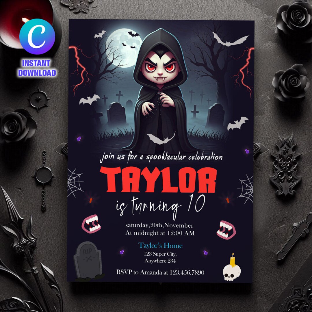 Vampire Birthday Invitation Halloween Party Invitation Vampire ...