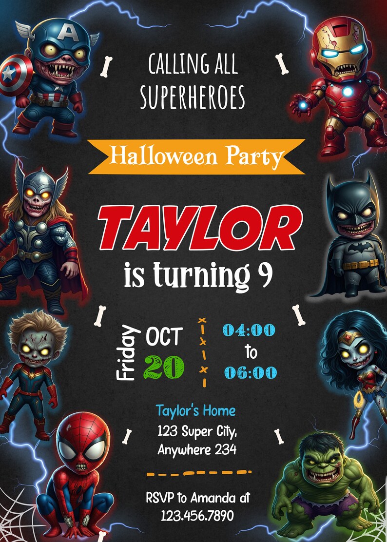 Editable Superheroes Birthday Invitation Template, Spider-man Iron Man ...