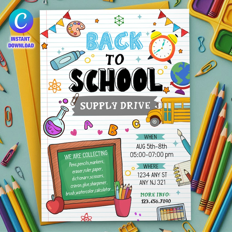 Editable School Supply Drive Flyer, Back to School Drive Flyer, School ...