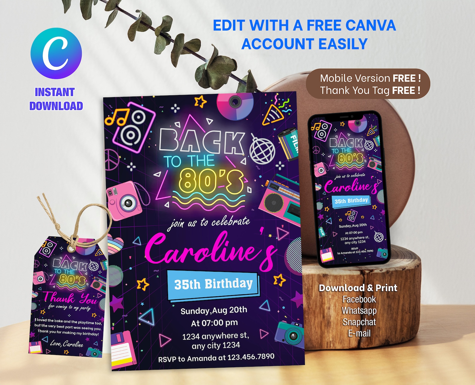 Editable 80s Birthday Invitation,80s Party Invitation,back to the 80s ...