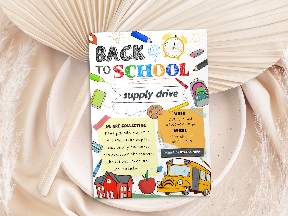 Editable School Supply Drive Flyer, Back to School Drive Flyer, School ...