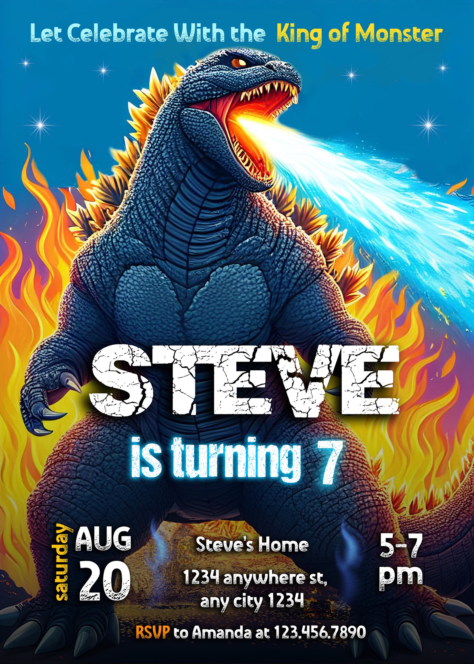 Godzilla Invitation, Godzilla Boys Editable Birthday Invitation ...