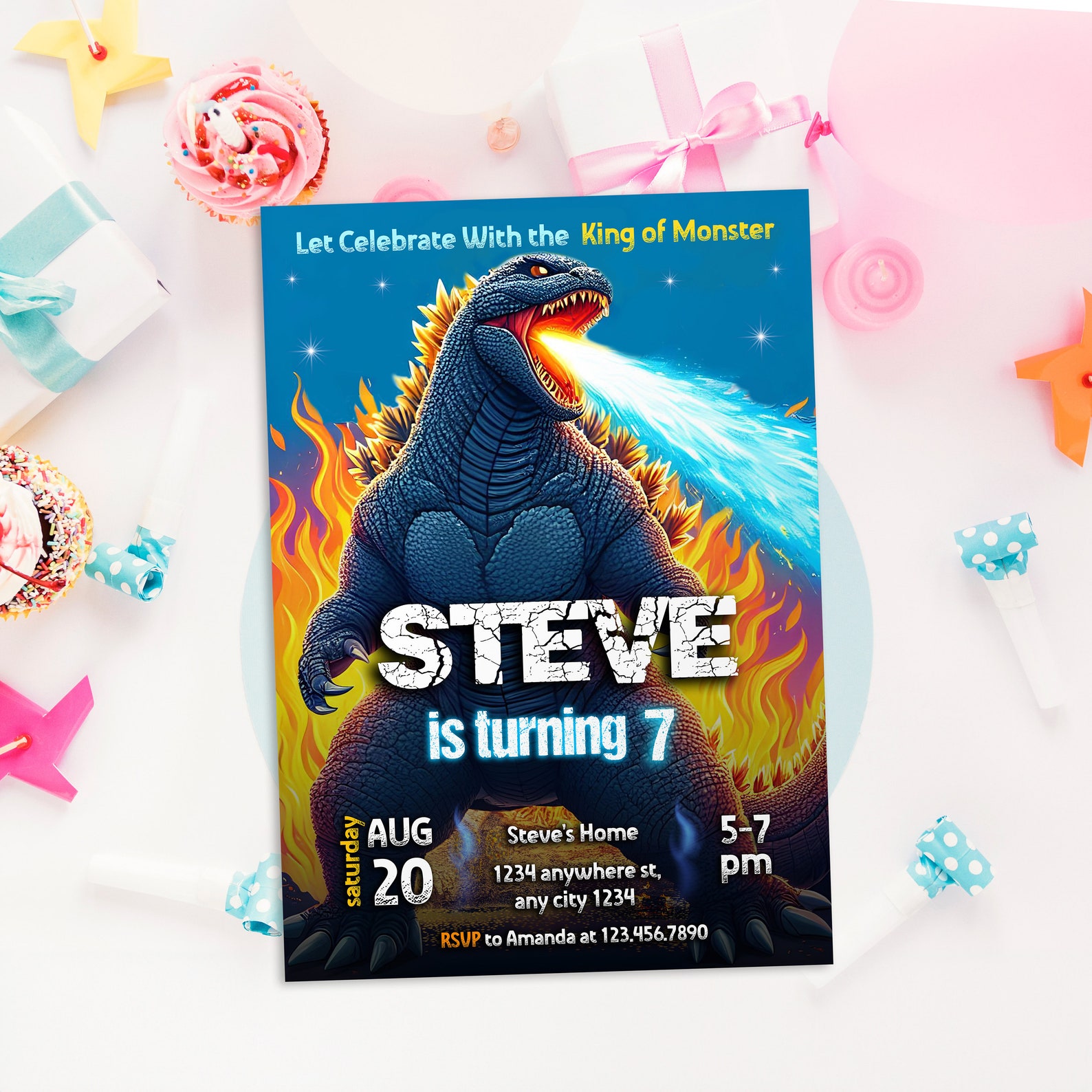 Godzilla Invitation, Godzilla Boys Editable Birthday Invitation ...