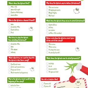 Christmas Game Printable Grinch Trivia Movie Digital Grinch Holiday ...