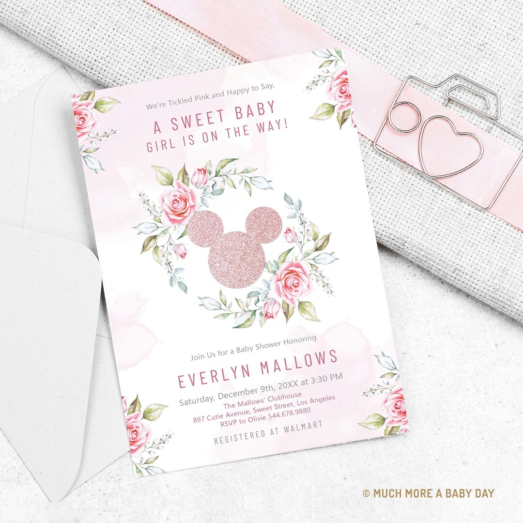 Minnie Mouse Sweet Baby Girl Shower Invitation Template, Pink Rose Gold ...