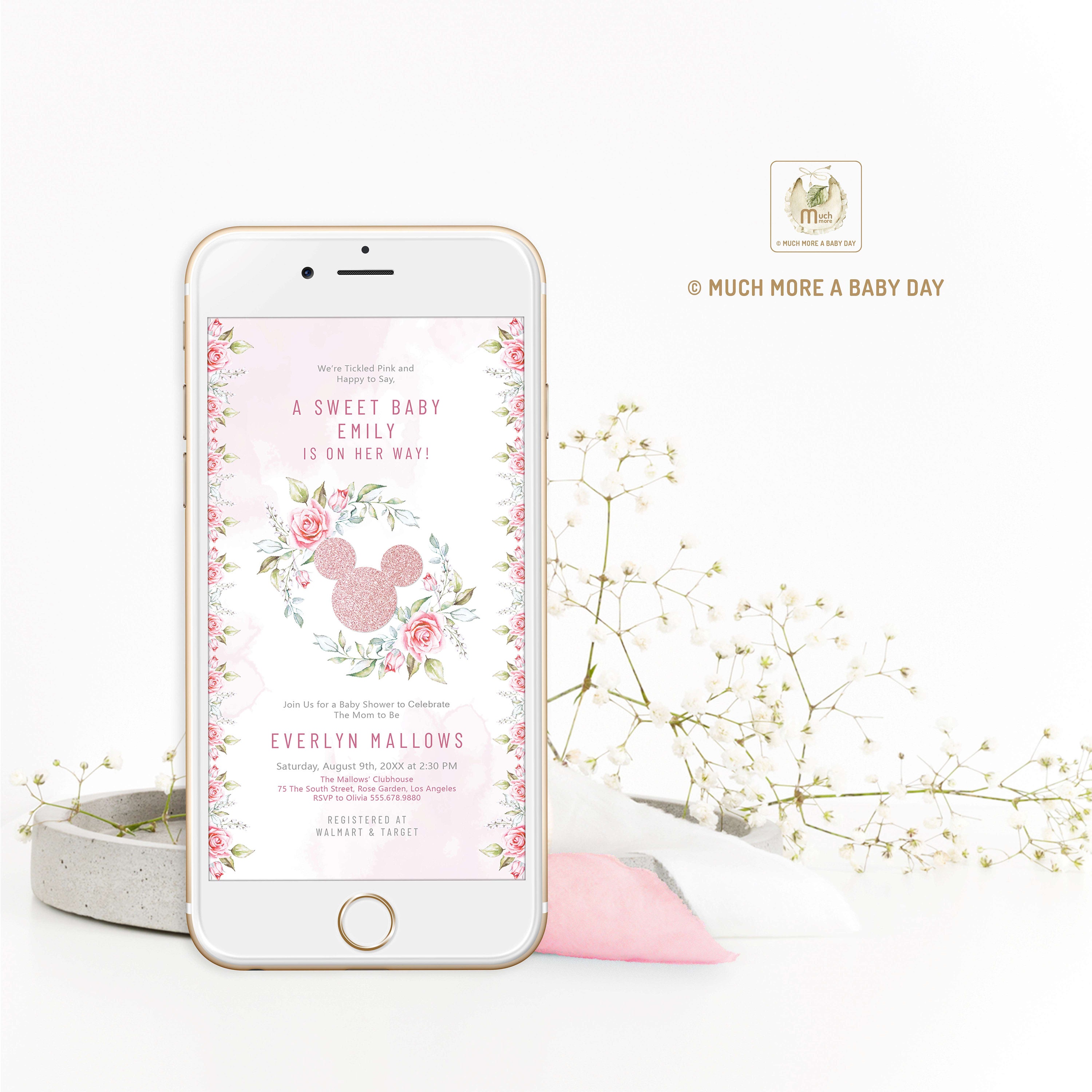 Minnie Mouse Baby Shower Invitations Rose Gold, Electronic Baby Shower ...