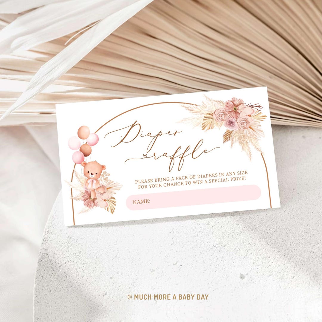 Boho Bear Floral Baby Shower Diaper Raffle Ticket Template, Game ...