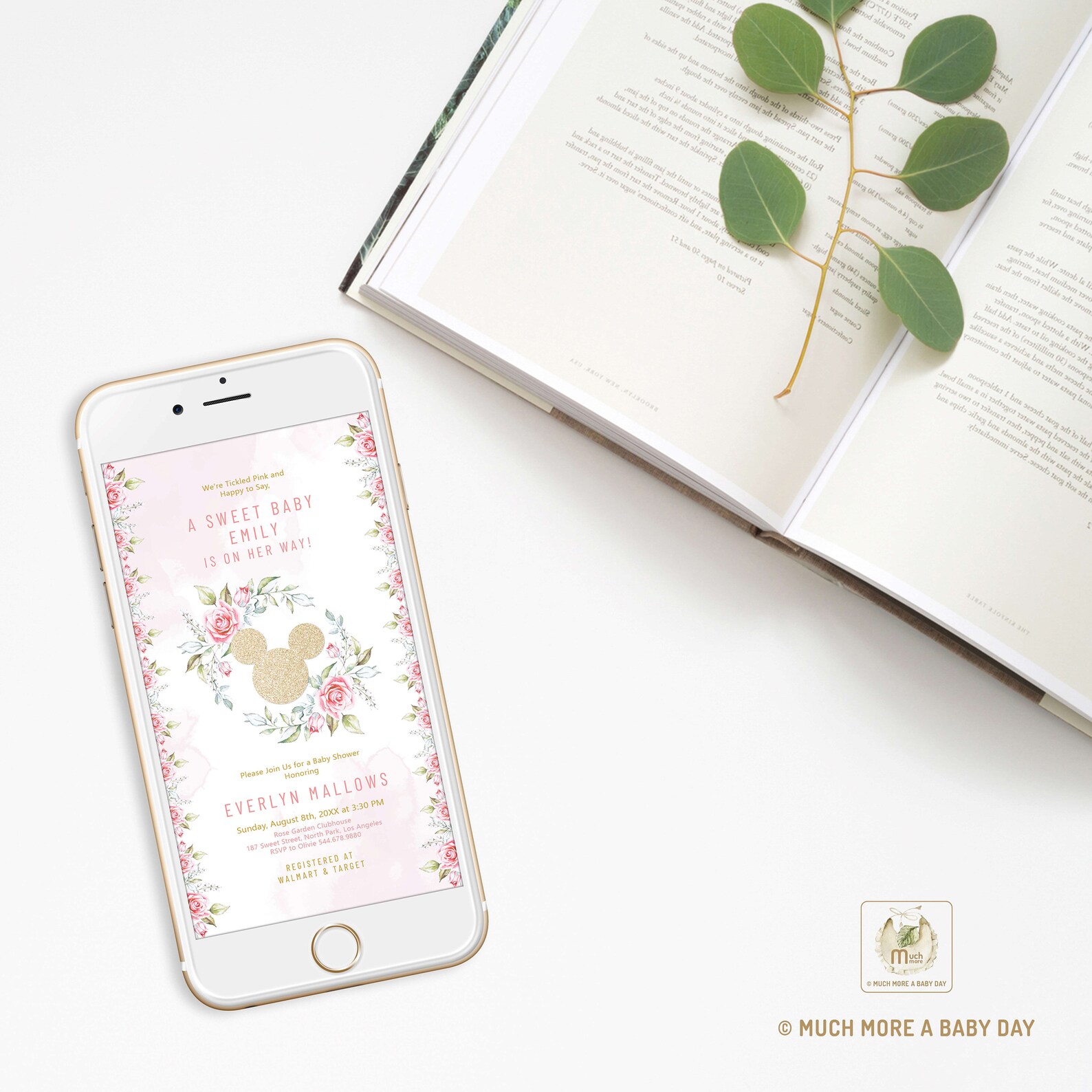 Pink and Gold Minnie Mouse Baby Shower Paperless Invitation, Electronic ...