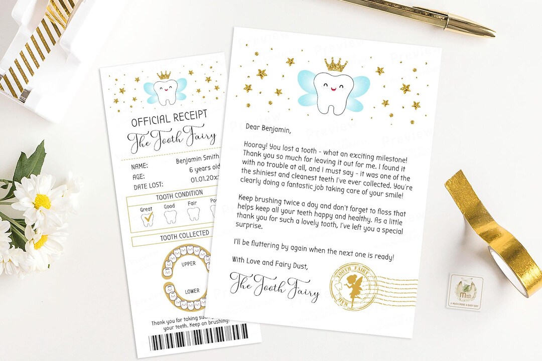 Tooth Fairy Letter and Receipt Set Editable Template, Lost Tooth Fairy ...