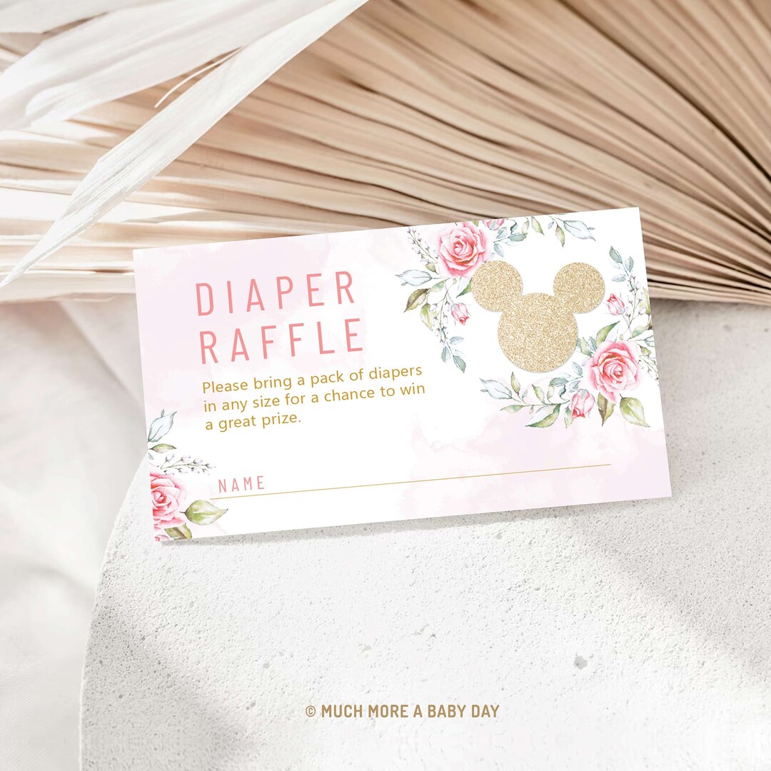 Minnie Mouse Baby Shower Diaper Raffle Ticket Printable, Pink and Gold ...