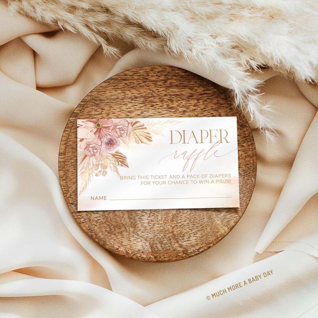 Diaper Raffle Ticket Template Baby Shower Game Girl, Pink Floral Pampas ...