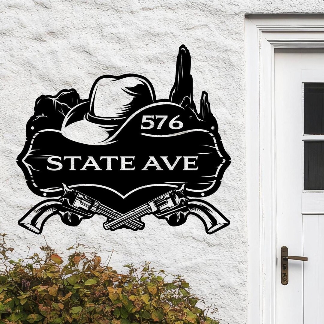 Personalized Cowboy Home Number Metal Sign, Custom Western Cowboy ...