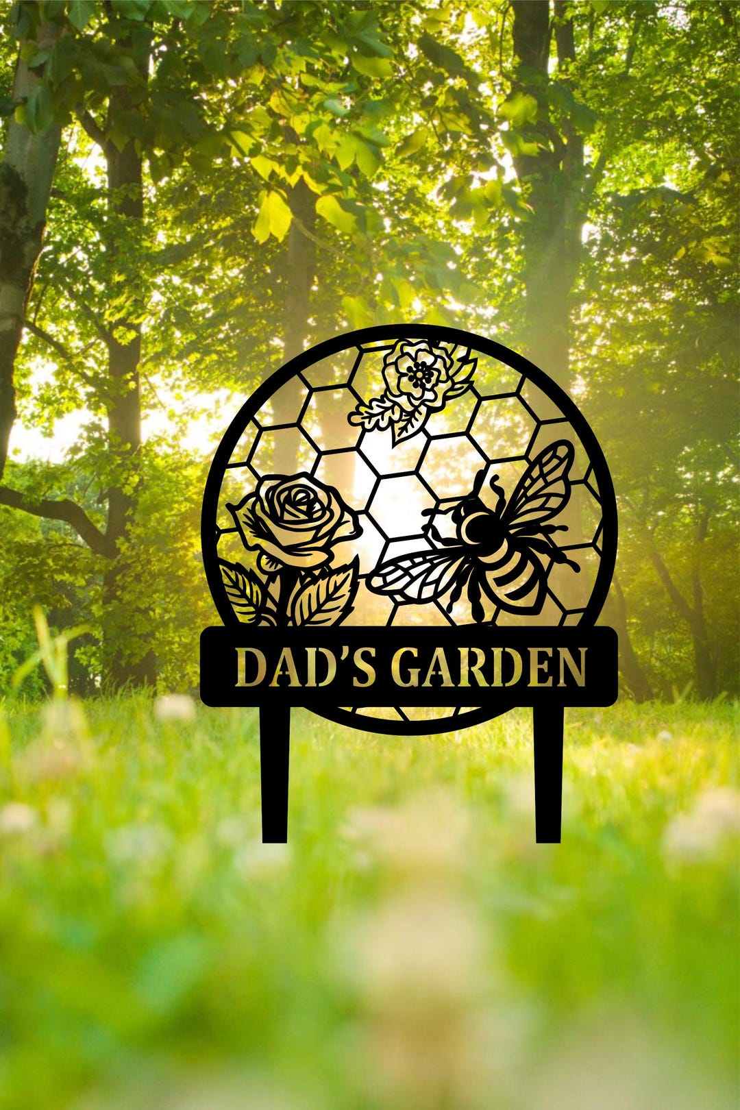 Custom Honey Bee Sign, Bee With Flowers Garden Stake, Personalized Bee ...