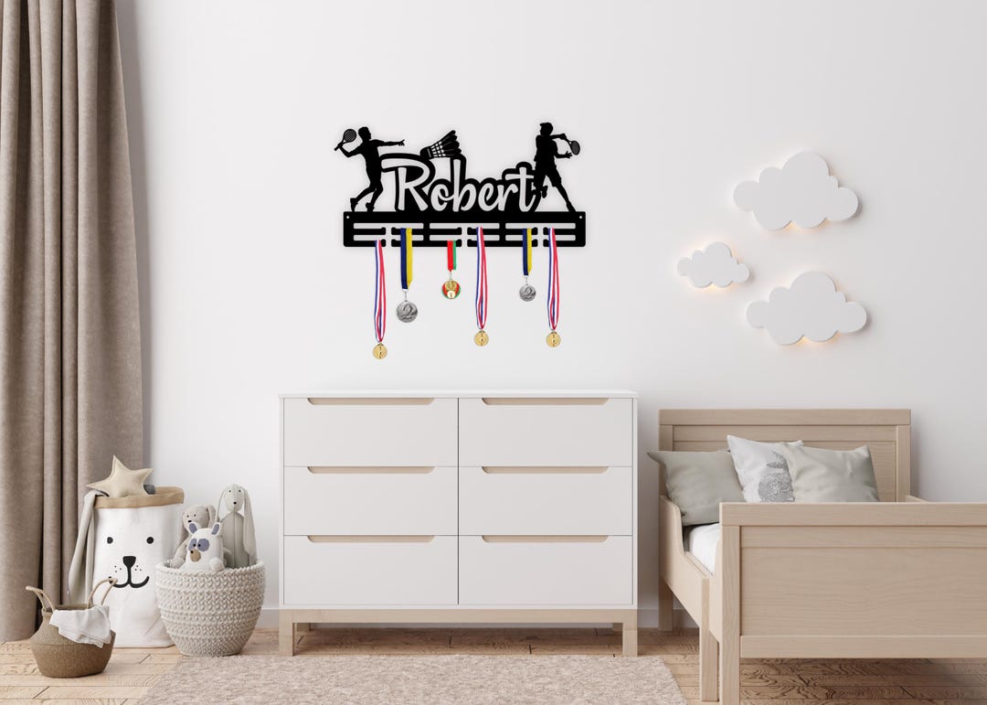 Personalized Badminton Medal Hanger With Optional Shelf: Custom Trophy ...
