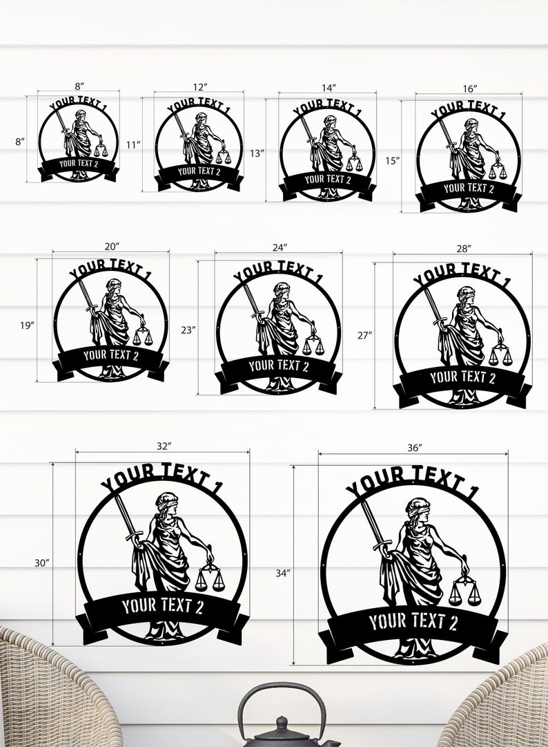 Custom Metal Lady Justice Sign, Personalized Wall Plaque With Scales ...