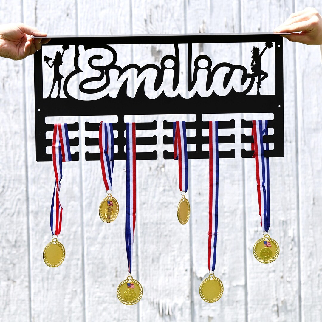 Cheerleading Medal Holder With Shelf, Personalized Metal Display Rack ...