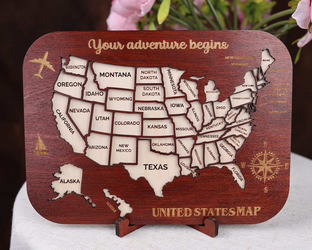 Wooden USA Pushpin Map, Personalized Travel Map, Engraved US Map, Push ...