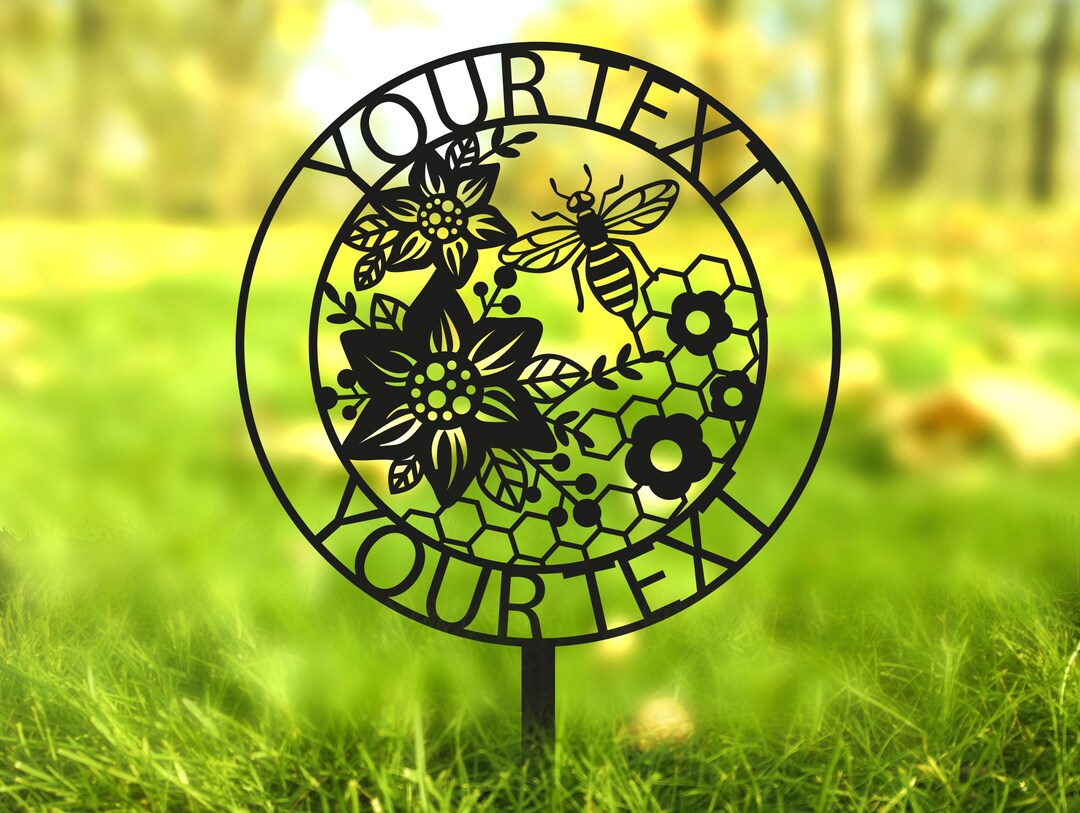 Honey Bee Yard Stake Metal Sign, Custom Outdoor Garden Decor ...