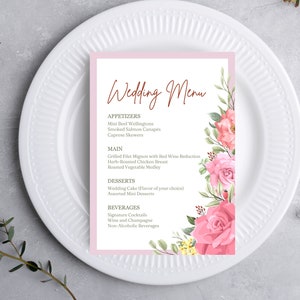 Romantic Wedding Menu Template Printable Menu Card Wedding Menu Card ...