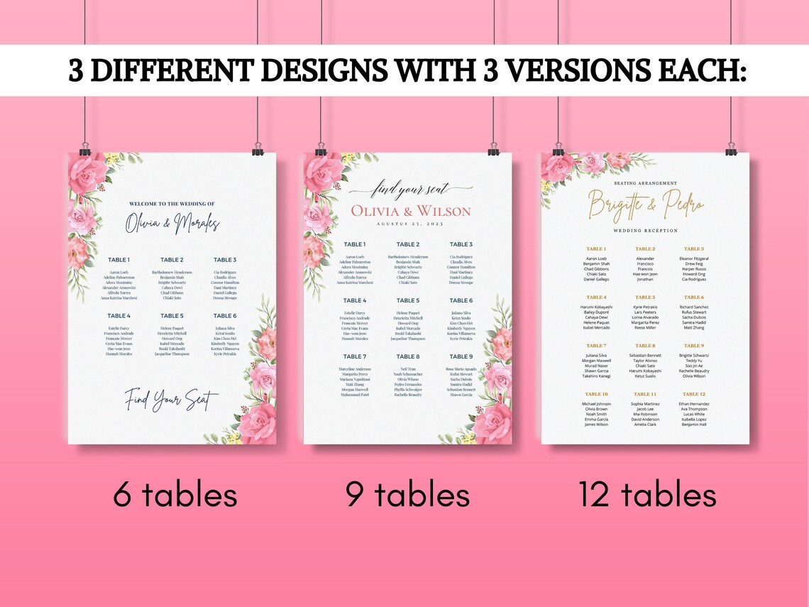Romantic Wedding Seating Chart Template | 100% Editable Digital ...