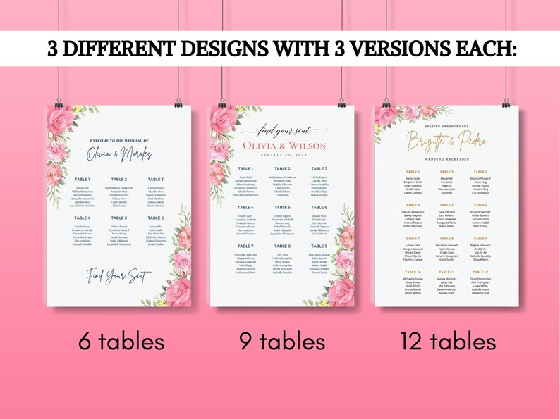 Romantic Wedding Seating Chart Template | 100% Editable Digital ...