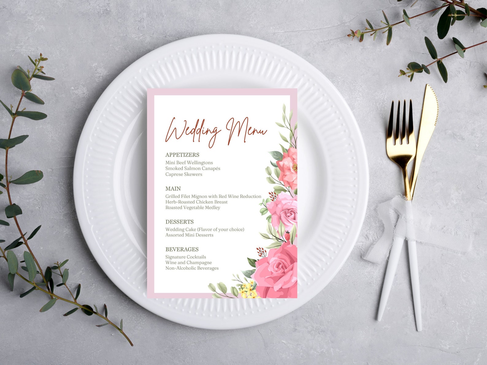 Romantic Wedding Menu Template Printable Menu Card Wedding Menu Card ...