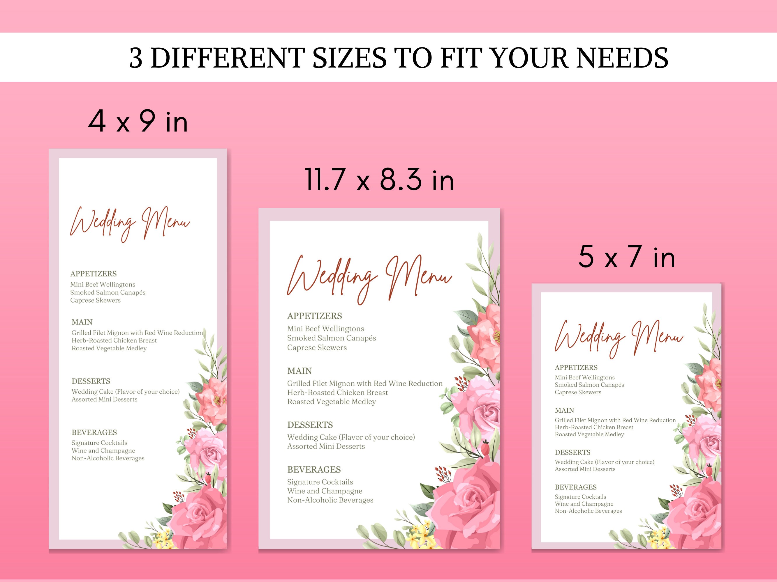 Romantic Wedding Menu Template Printable Menu Card Wedding Menu Card ...