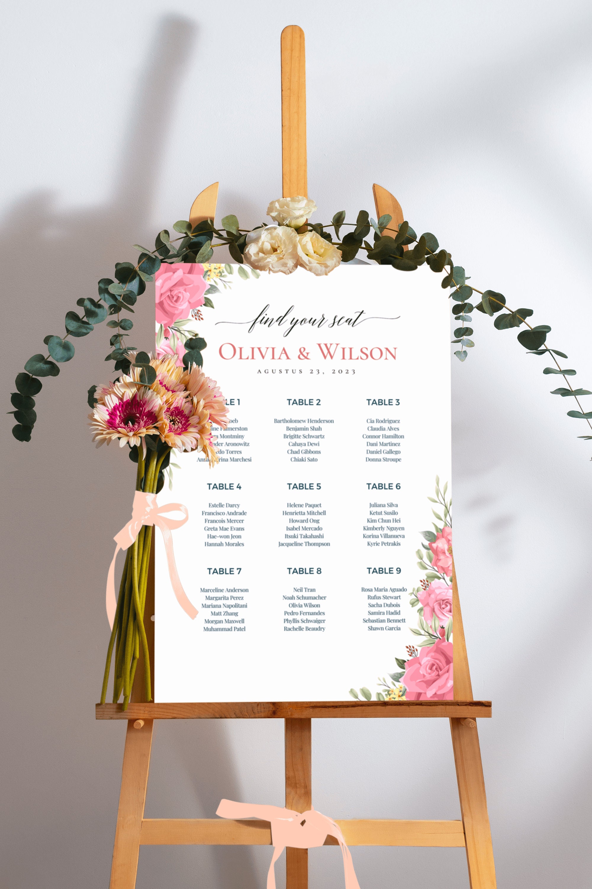 Romantic Wedding Seating Chart Template | 100% Editable Digital ...