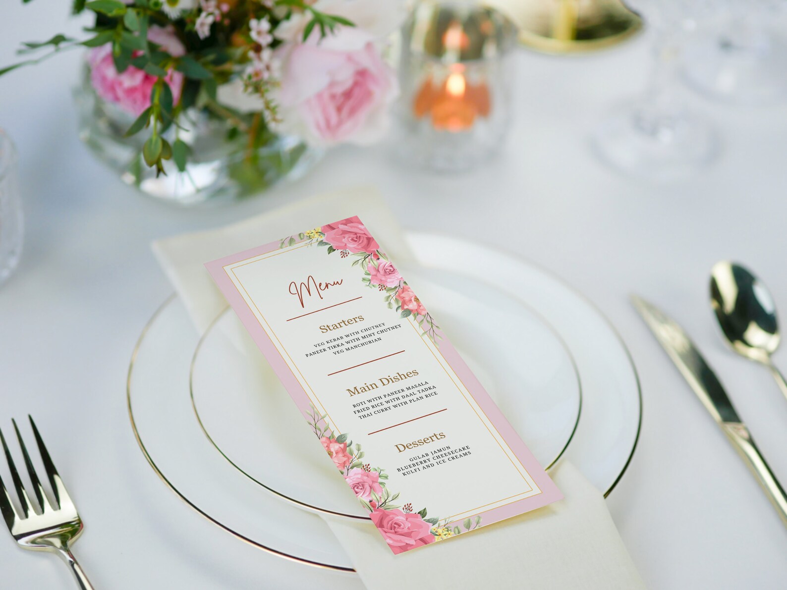 Romantic Wedding Menu Template Printable Menu Card Wedding Menu Card ...