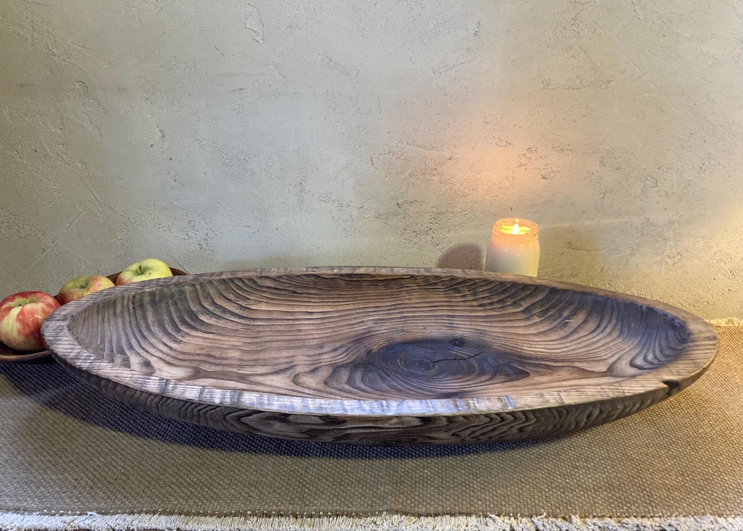 Large Shallow Wooden Bowl Rustic Centerpiece Platter - Etsy