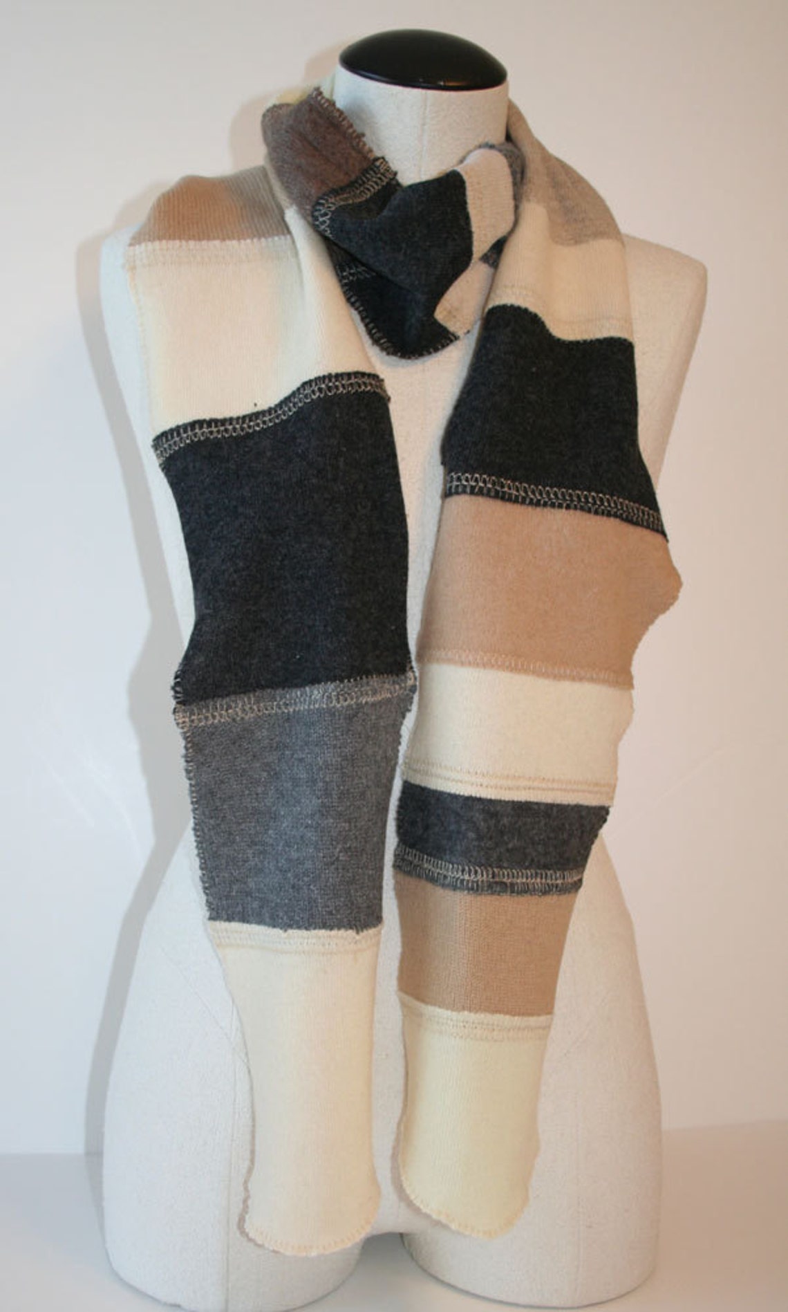 Repurposed Cashmere Scarf Shades of Grey and Brown - Etsy