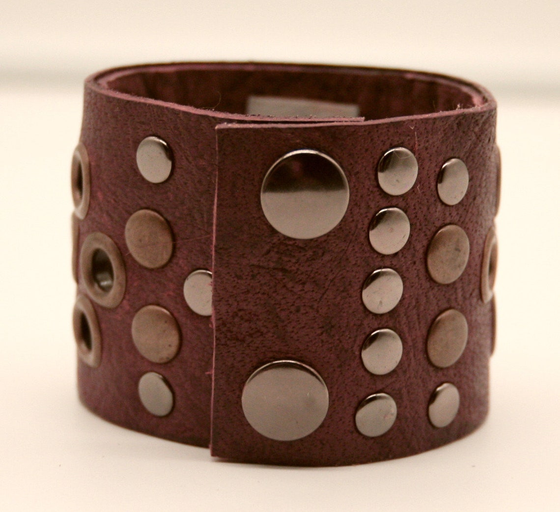 Wide Recycled Brown Leather Cuff - Etsy
