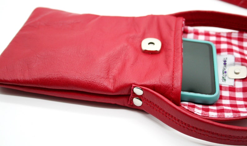 Recycled Red Leather Cross Body Cell Phone Sak - Etsy