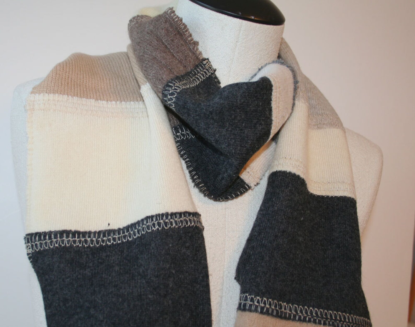 Repurposed Cashmere Scarf Shades of Grey and Brown - Etsy