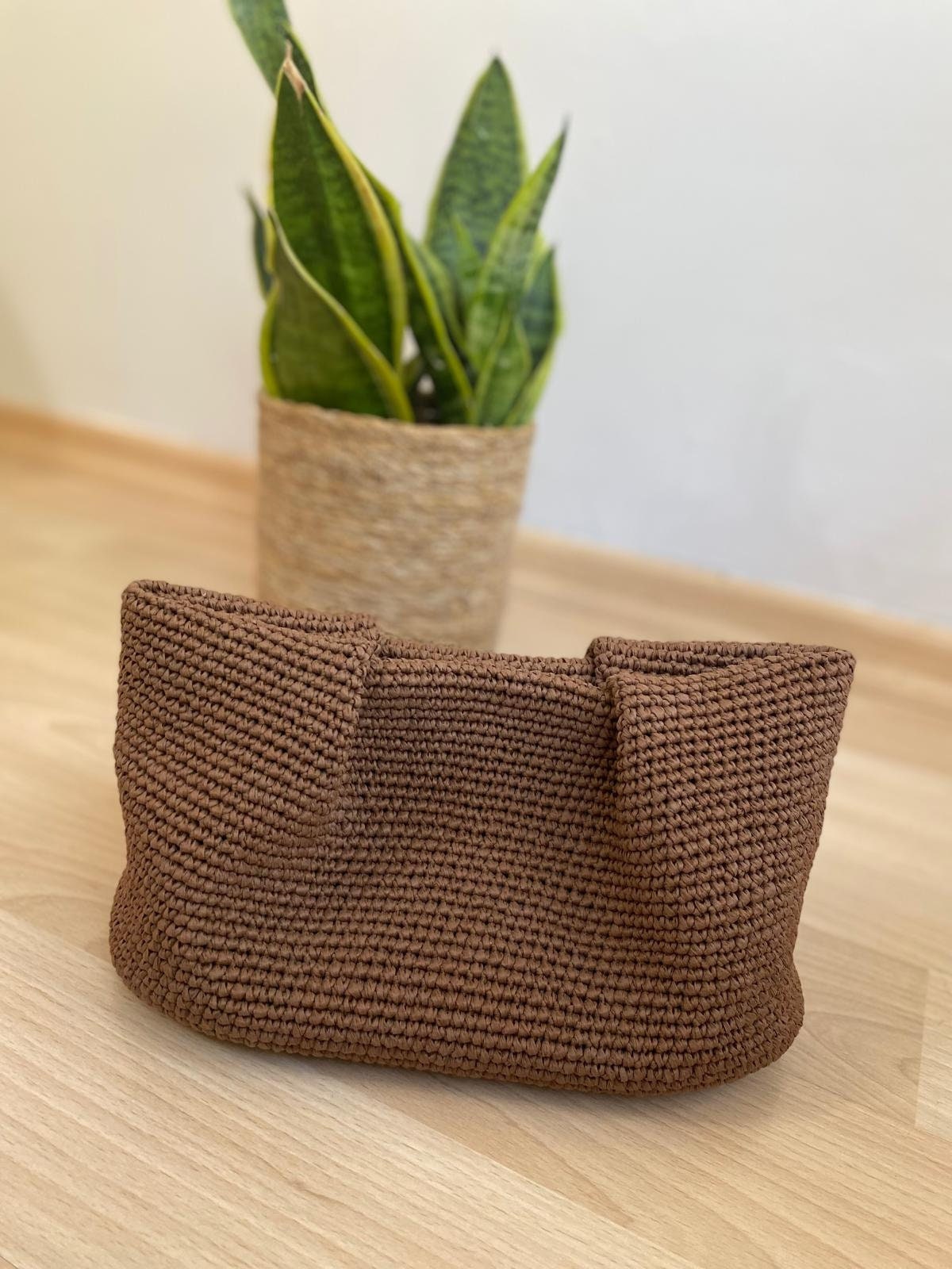 Elegant Chocolate Brown Raffia Rope Clutch Bag,modern Handbag,summer ...