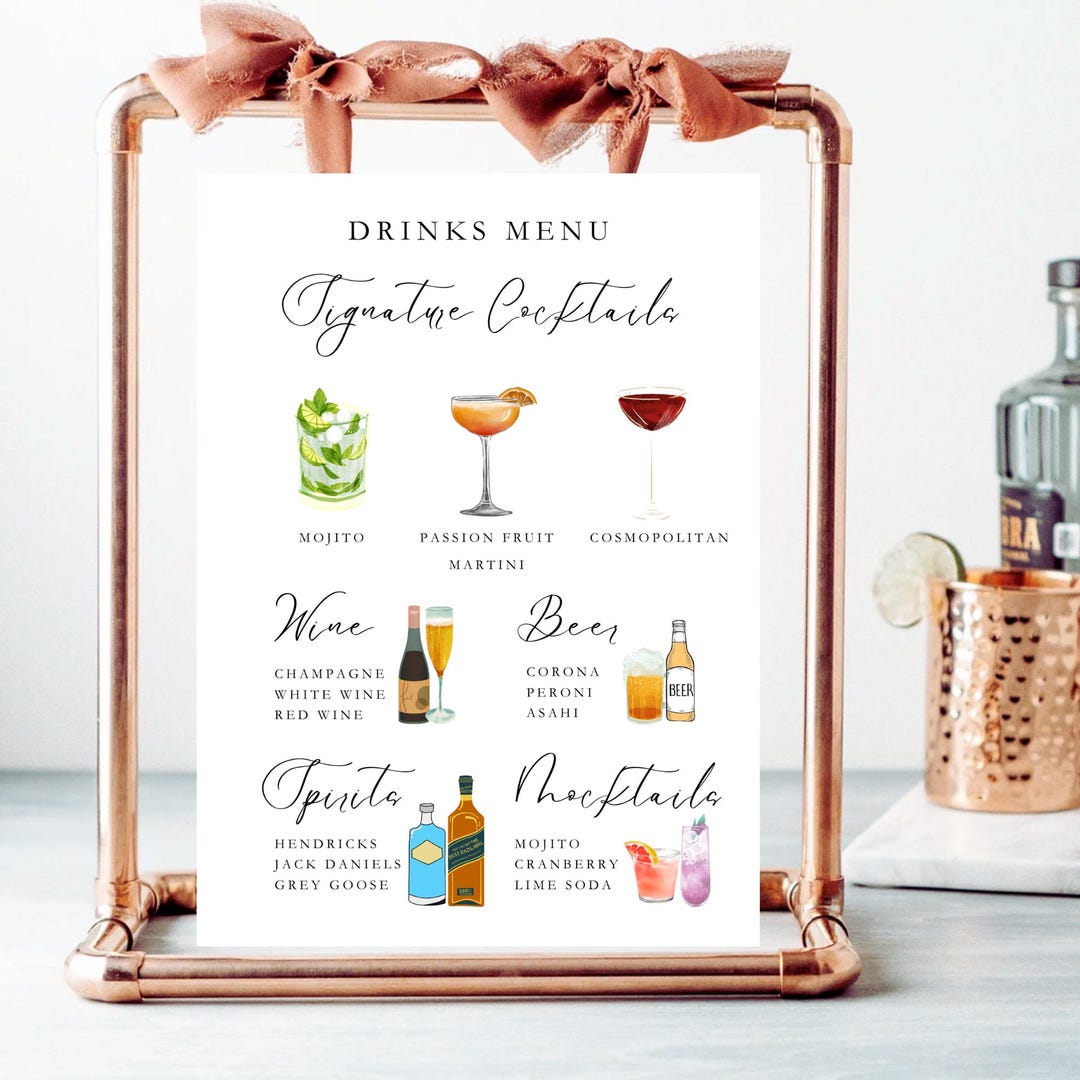 Drinks Menu Template (A5): Editable Cocktail Bar Sign, 2000+ Icons ...