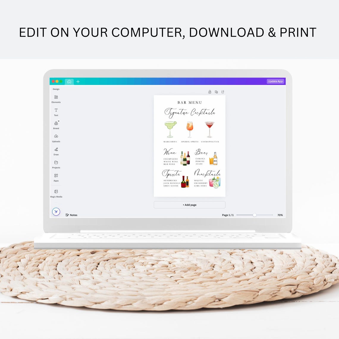 Drinks Menu Template (A5), Printable Cocktail Bar Menu for Any Occasion ...