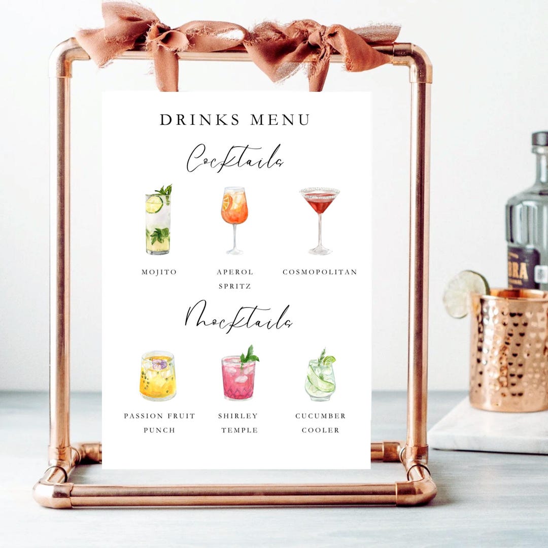 Editable Drinks Menu Template: Cocktail Bar Sign, A5 (digital Download ...