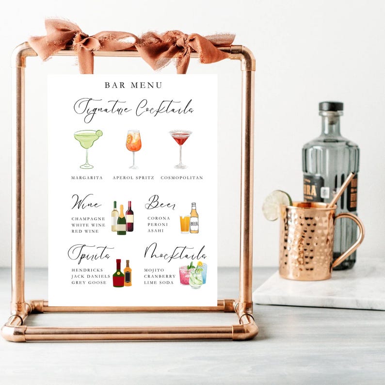 Drinks Menu Template (A5), Printable Cocktail Bar Menu for Any Occasion ...