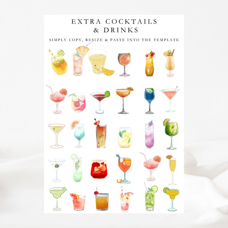Drinks Menu Template (A5): Editable Cocktail Bar Sign, 2000+ Icons ...
