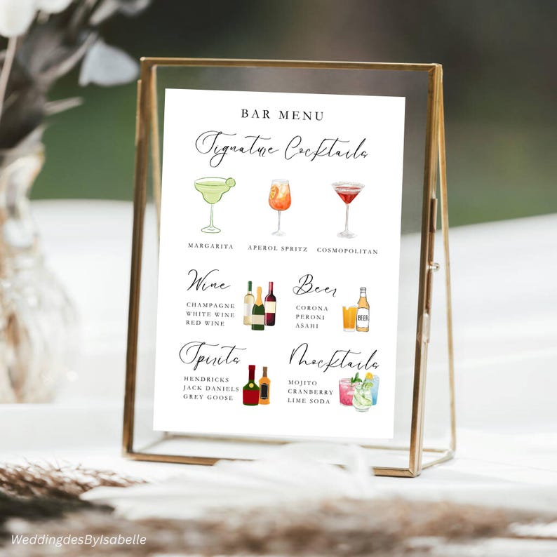 Drinks Menu Template (A5), Printable Cocktail Bar Menu for Any Occasion ...