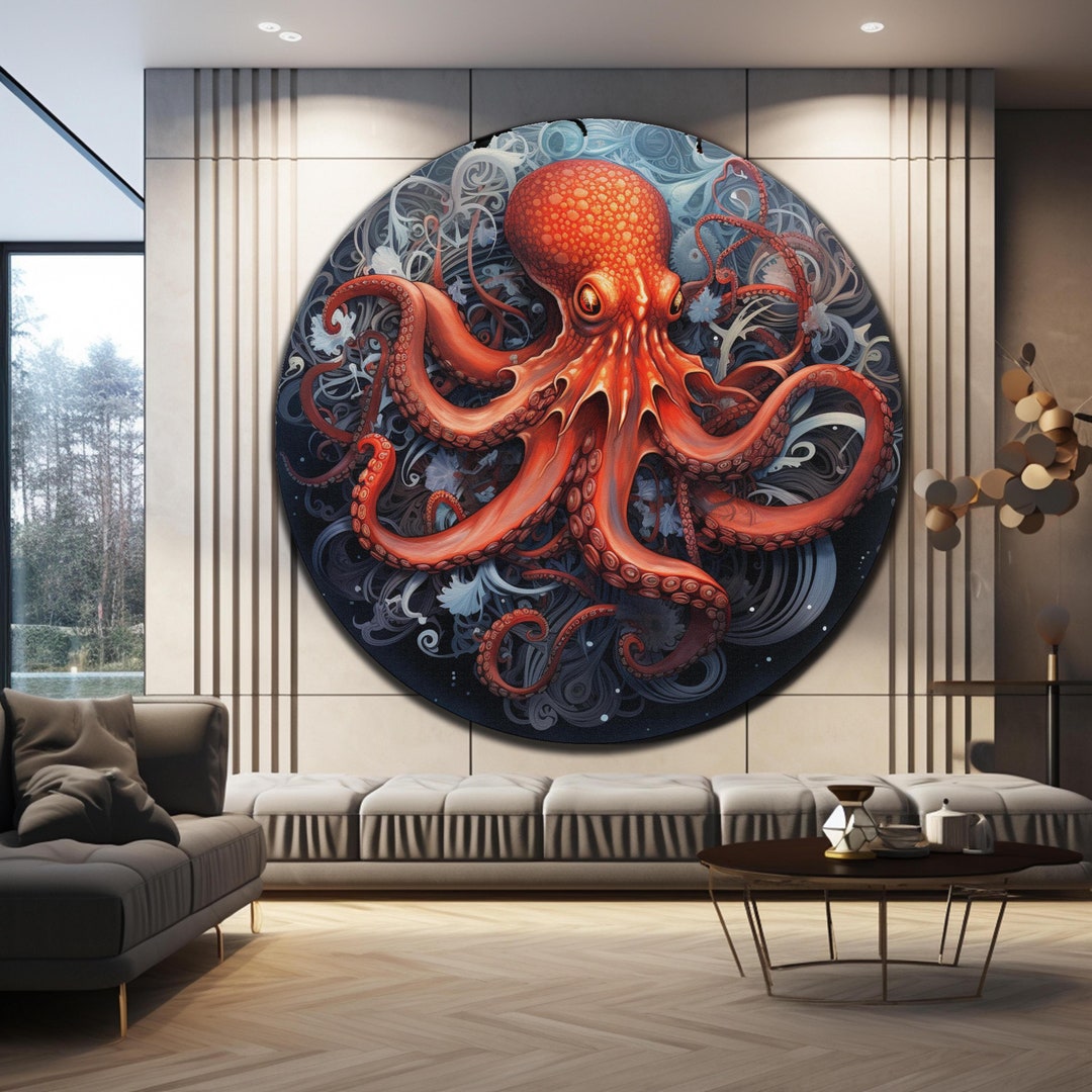 Octopus Wall Art, Glass Printing, Round Glass Art, Circle Wall Art ...