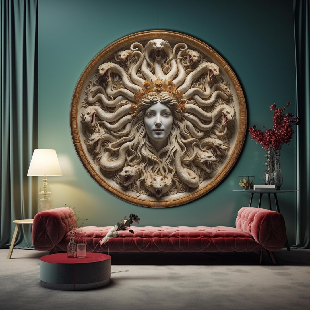 Medusa Wall Art, Round Glass Art, Tempered Glass Wall Art, Medusa Wall ...