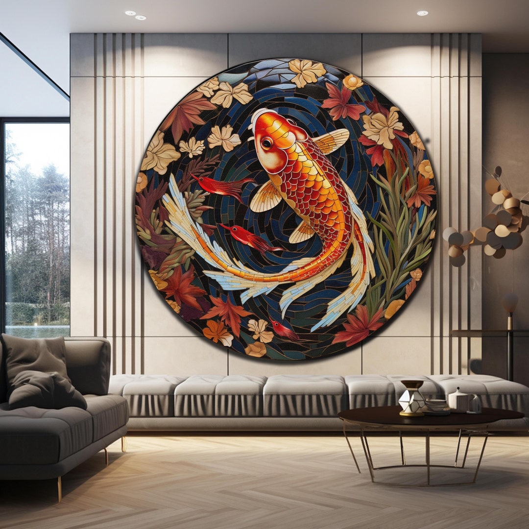 Koi Fish Wall Art, Tempered Glass Wall Art, Round Glass Art, Glass ...