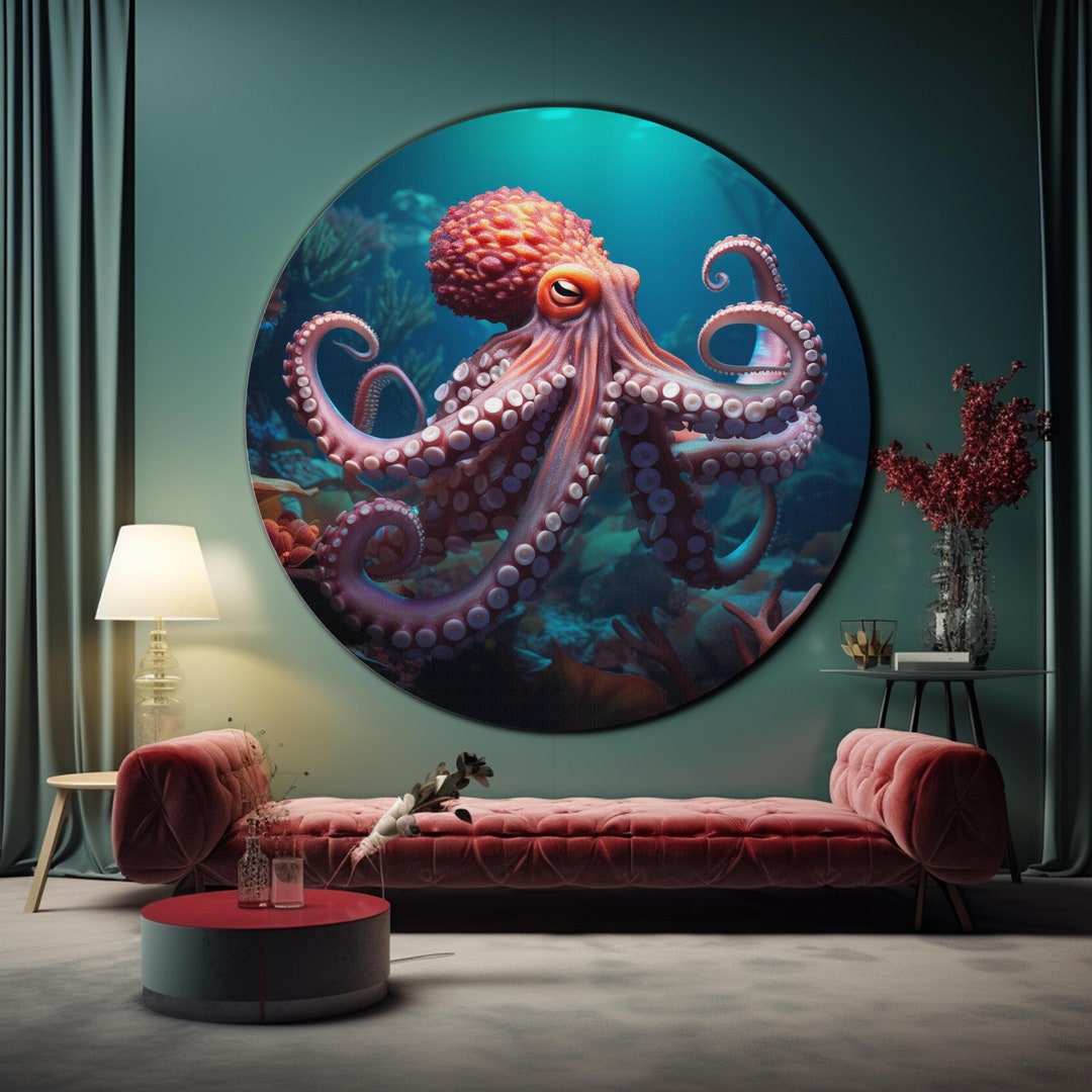 Tempered Glass Wall Art, Octopus Wall Art, Glass Printing, Round Glass ...