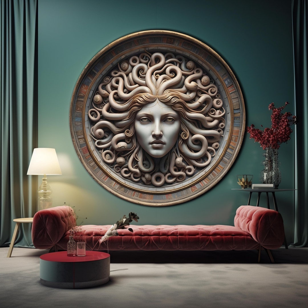 Medusa Wall Art, Round Glass Art, Tempered Glass Wall Art, Medusa Wall ...